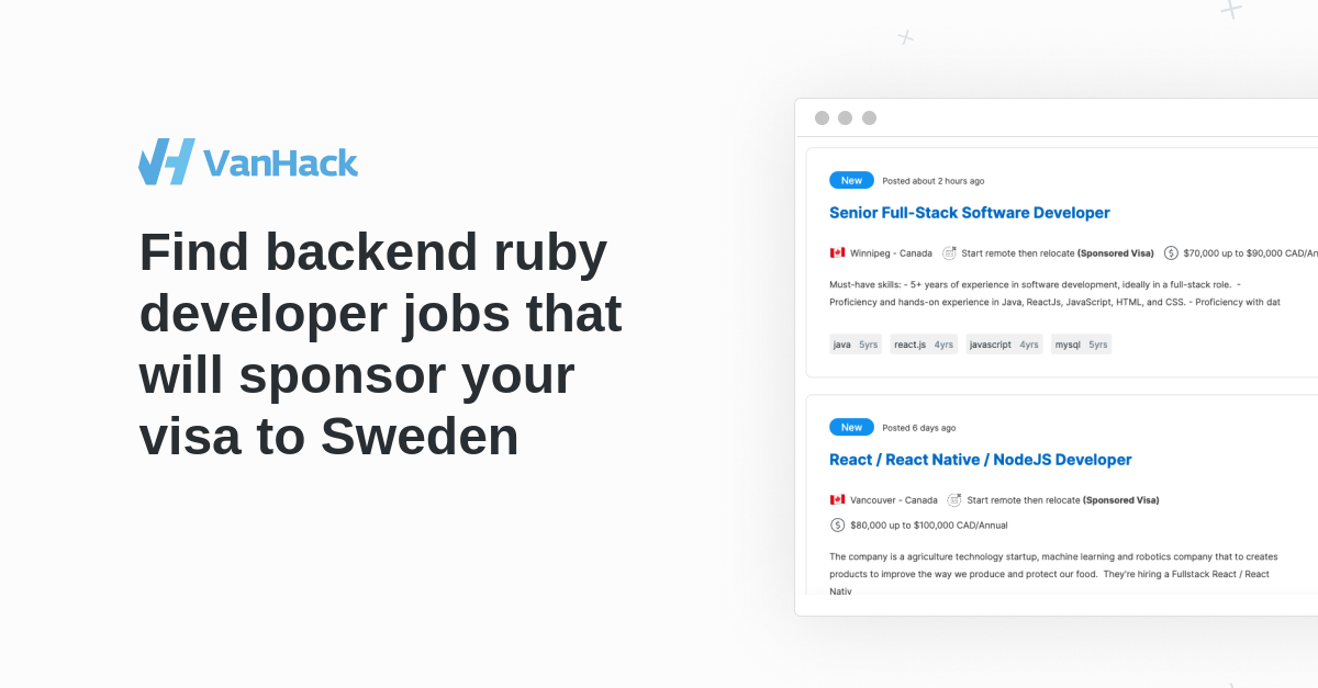 Backend ruby developer jobs in Sweden - VanHack